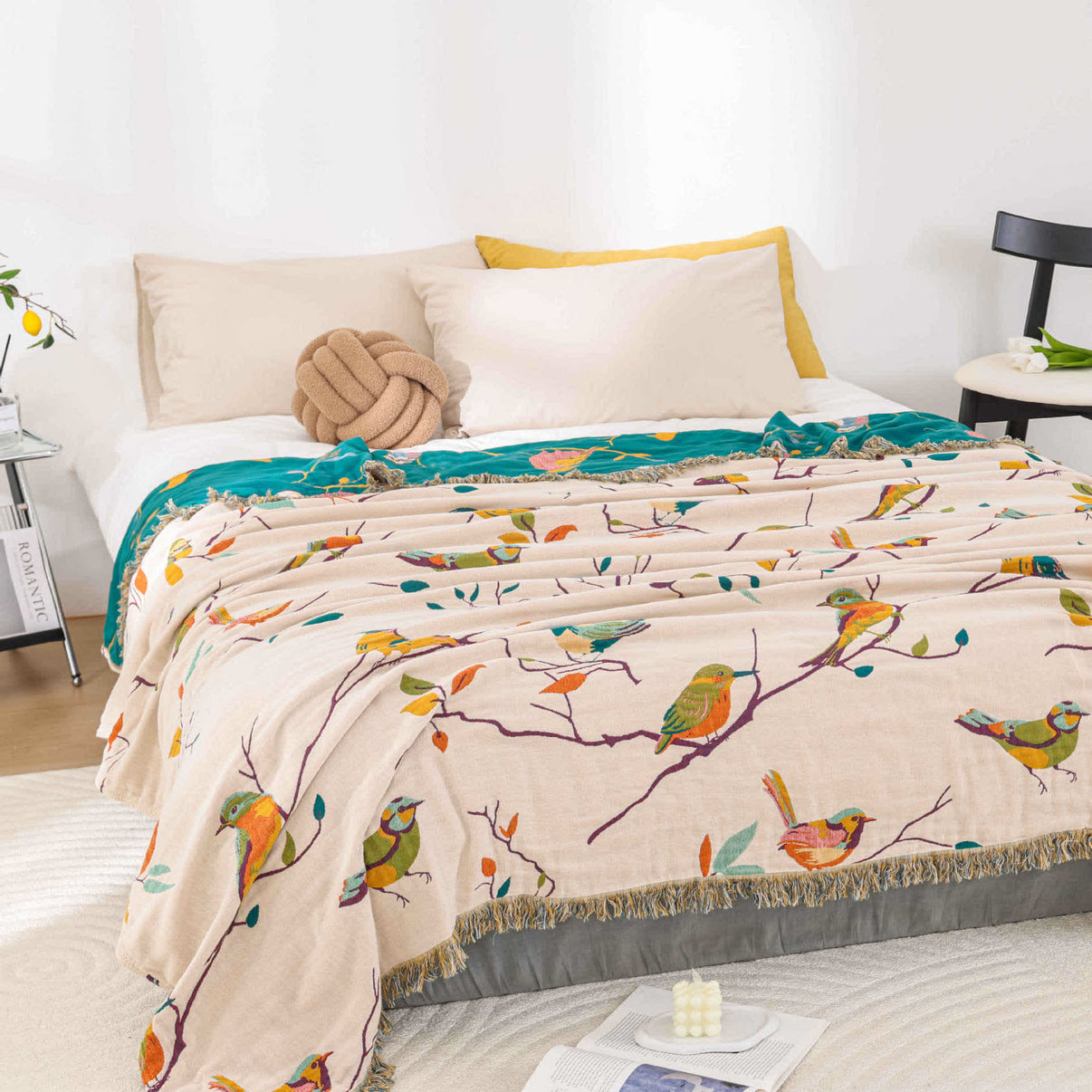 Ownkoti Cotton Gauze Pastoral Bird Tassel Quilt – ownkoti