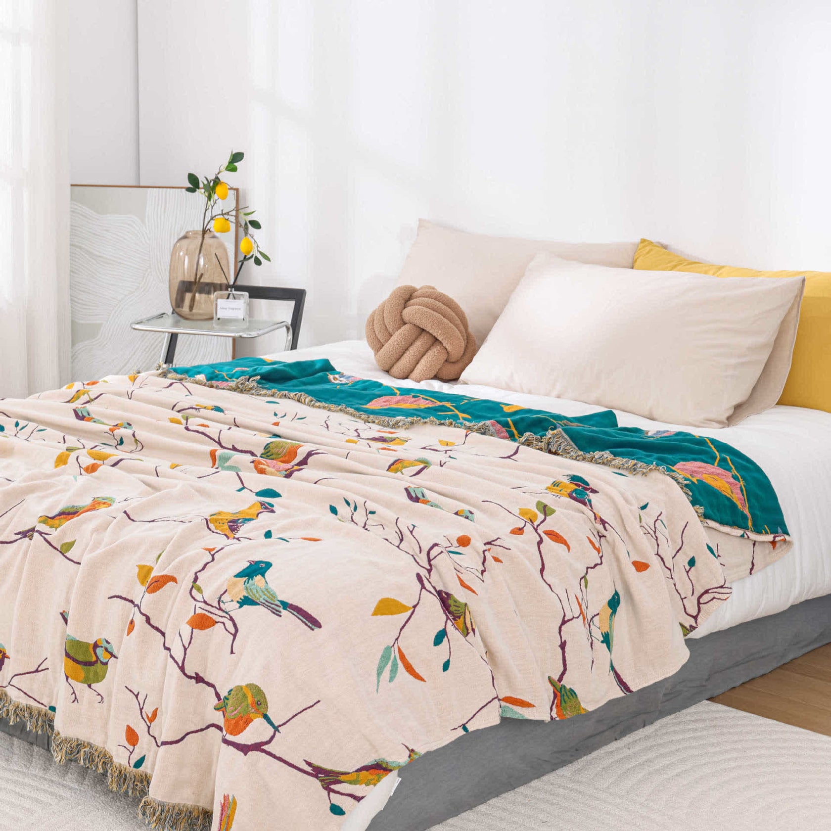 Ownkoti Cotton Gauze Pastoral Bird Tassel Quilt – ownkoti