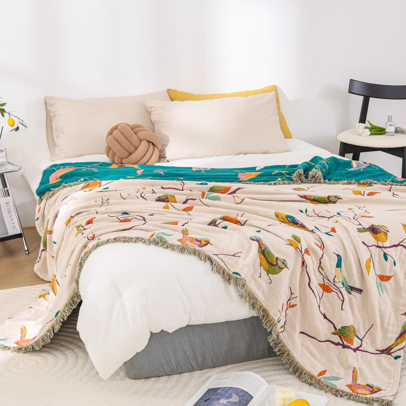 Ownkoti Cotton Gauze Pastoral Bird Tassel Quilt – ownkoti