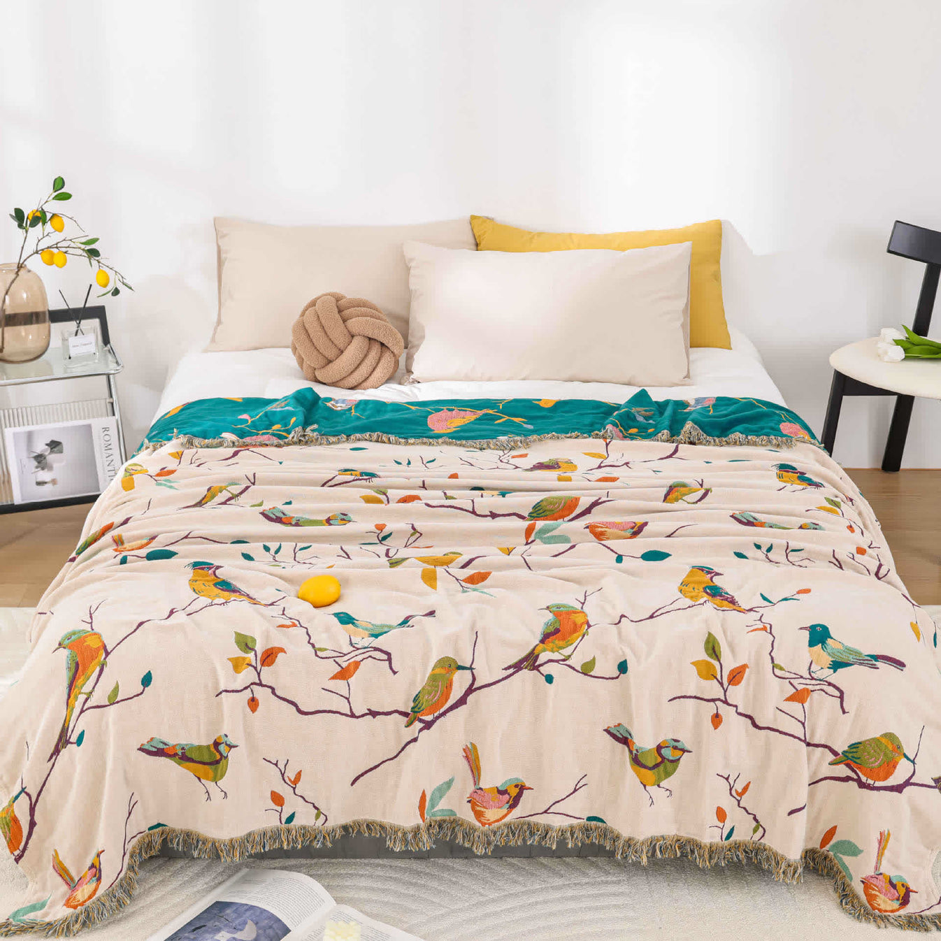 Ownkoti Cotton Gauze Pastoral Bird Tassel Quilt – ownkoti