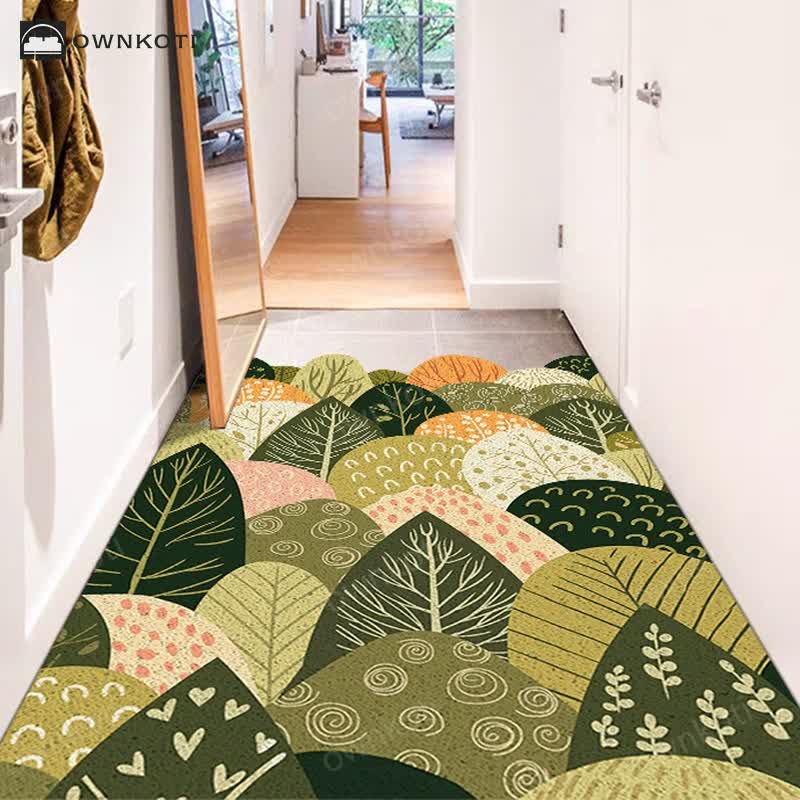 Cuttable Oil Painting Style Plant Leaf Floor Mat – ownkoti