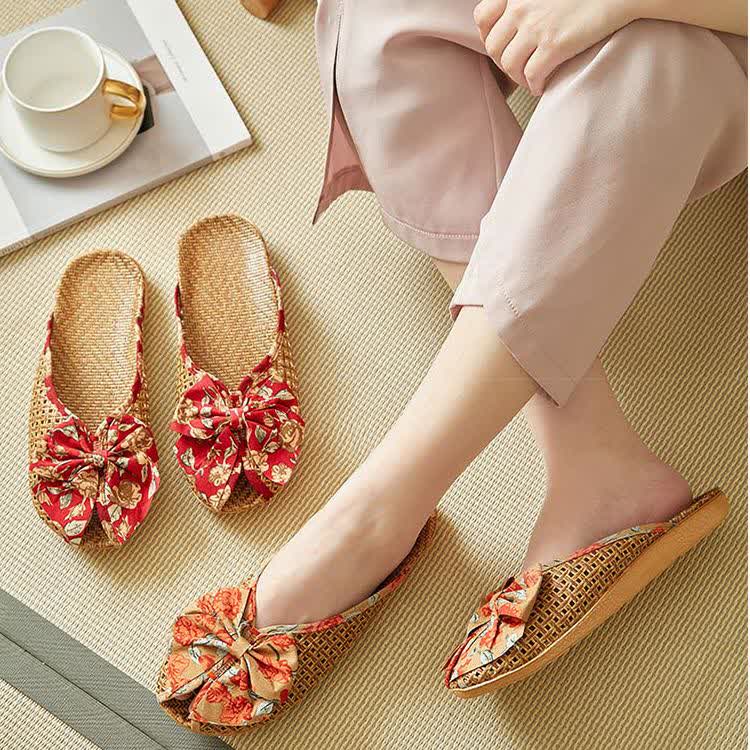 Ownkoti Rattan Woven Linen Bow-knot House Slippers – ownkoti