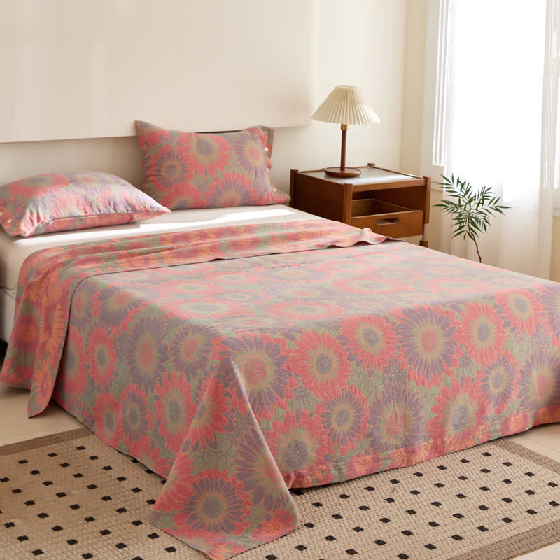 Sunflower Cotton Double-layer Yarn-dyed Jacquard Reversible Coverlet ...