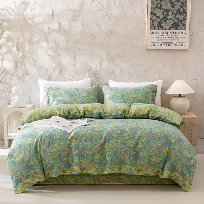 Ownkoti Reversible Jacquard Floral Button Cotton Bedding Set (4PCS ...
