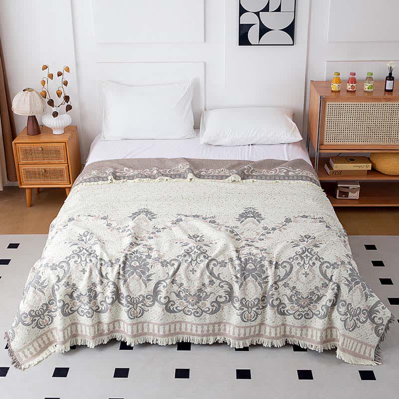 Ownkoti Beige Retro Floral Natural Cotton Quilt – ownkoti
