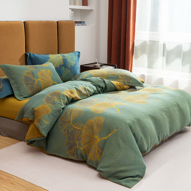Ownkoti Ginkgo Jacquard Cotton Reversible Bedding Set(4PCS) – ownkoti