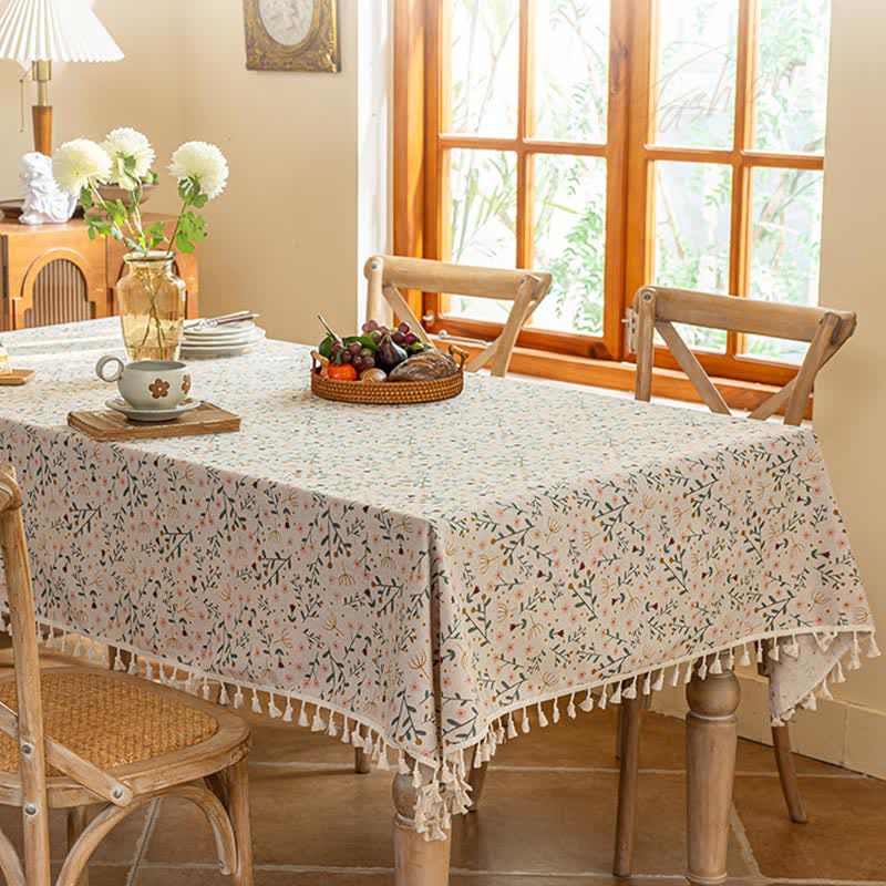 Cottagecore Floral Tassel Decorative Tablecloth – ownkoti