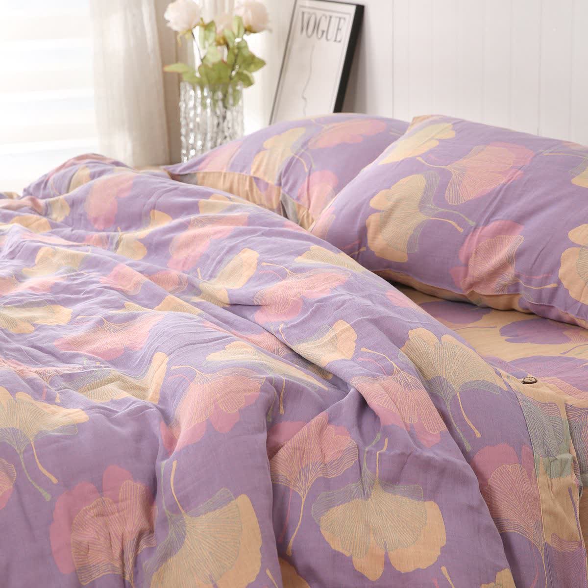 Ownkoti Ginkgo Leaf Cotton Reversible Bedding Set(4PCS) – ownkoti