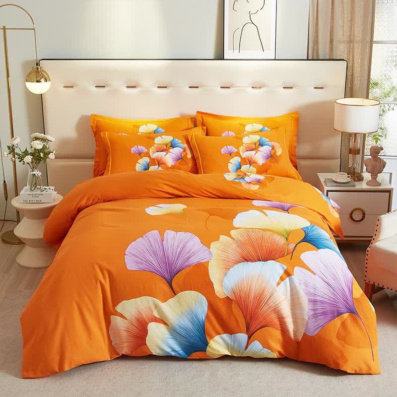 Ownkoti Orange Ginkgo Leaf Brushed Cotton Bedding(4PCS) – ownkoti