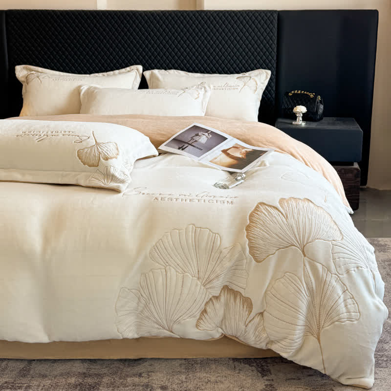 Ownkoti Elegant Ginkgo Leaf Plush Bedding Set(4PCS) – ownkoti