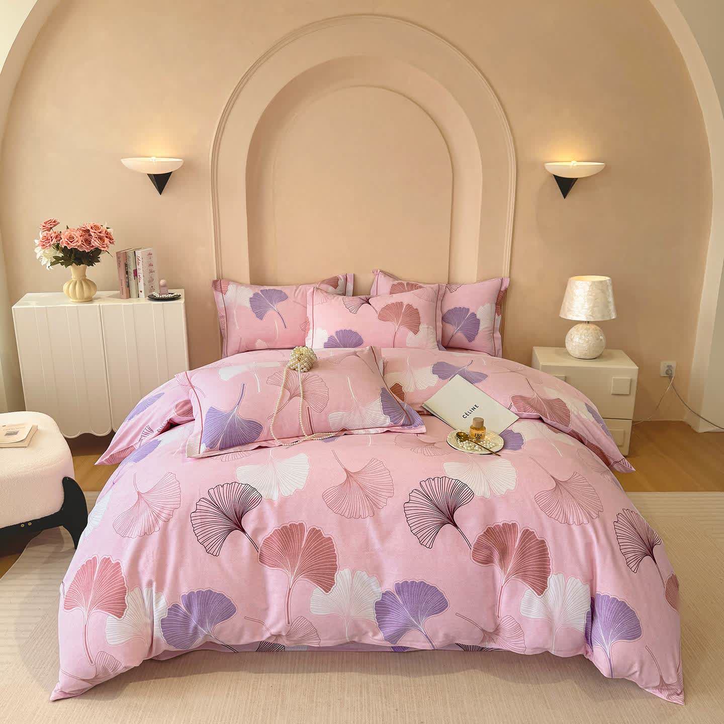 Ownkoti Ginkgo Leaf Pink Brushed Cotton Bedding – ownkoti