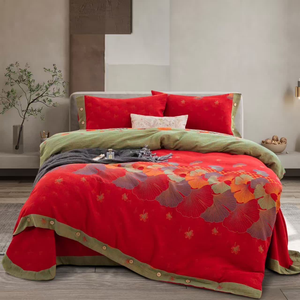 Ownkoti Ginkgo Leaf Pure Cotton Gauze Bedding(4PCS) – ownkoti