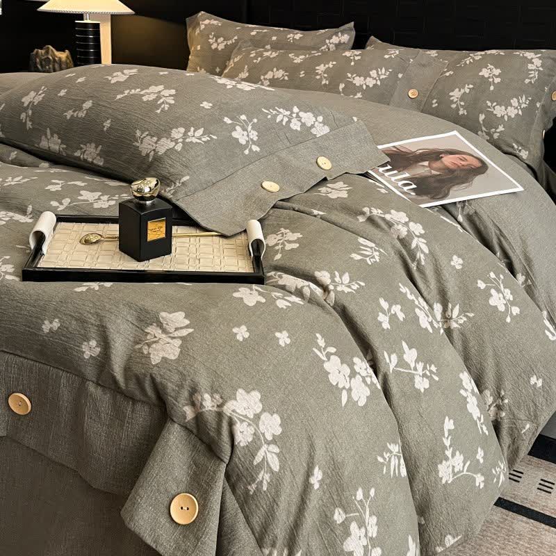 Ownkoti Vintage Floral Linen Button Bedding Set (4PCS) – ownkoti