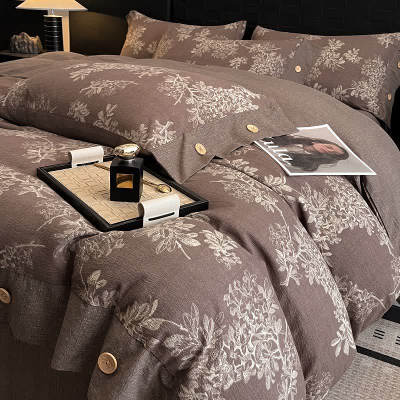 Ownkoti Botanical Leaf Linen Button Bedding Set (4PCS) – ownkoti