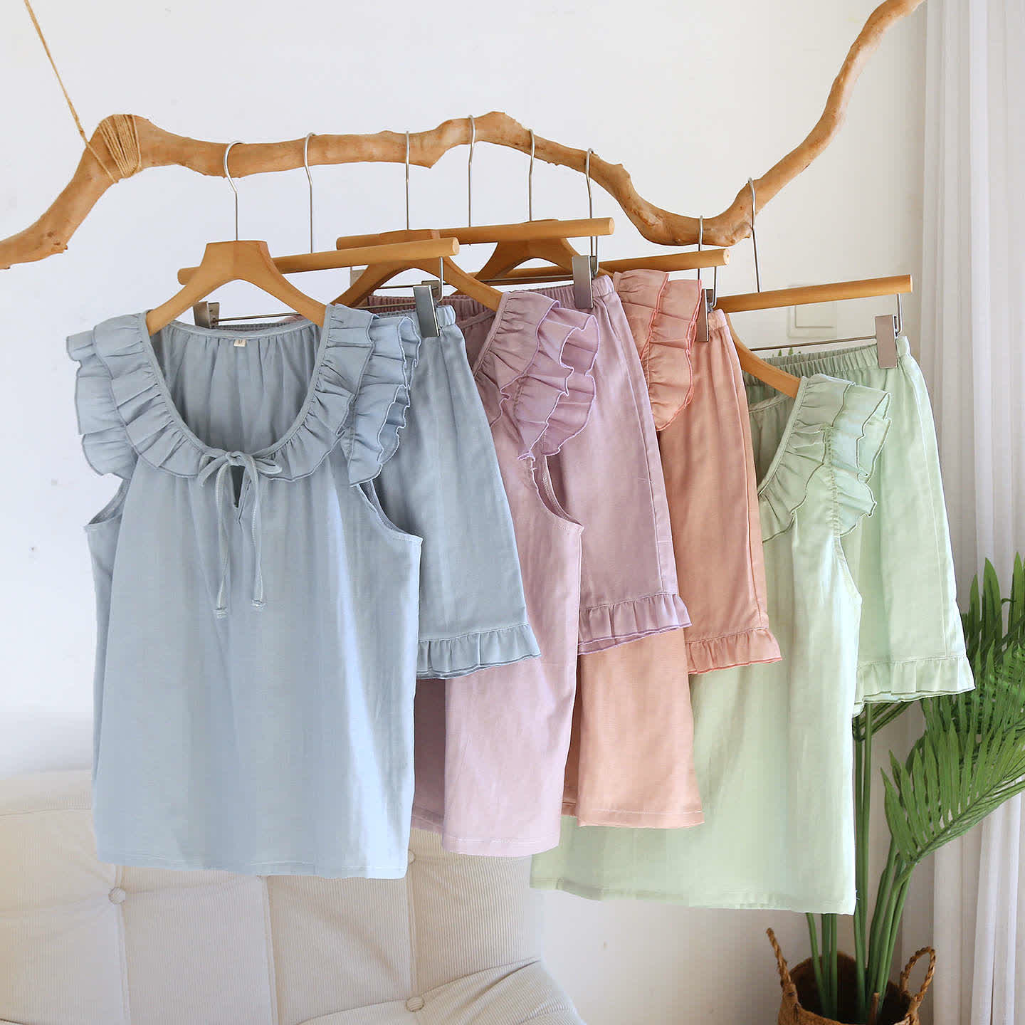 Ownkoti Solid Color Ruffled Tank Pajama Set – ownkoti