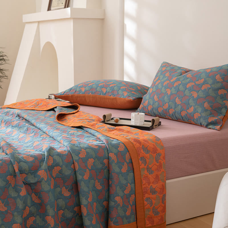 Pastoral Ginkgo Leaf Pattern Cotton Reversible Quilt – ownkoti