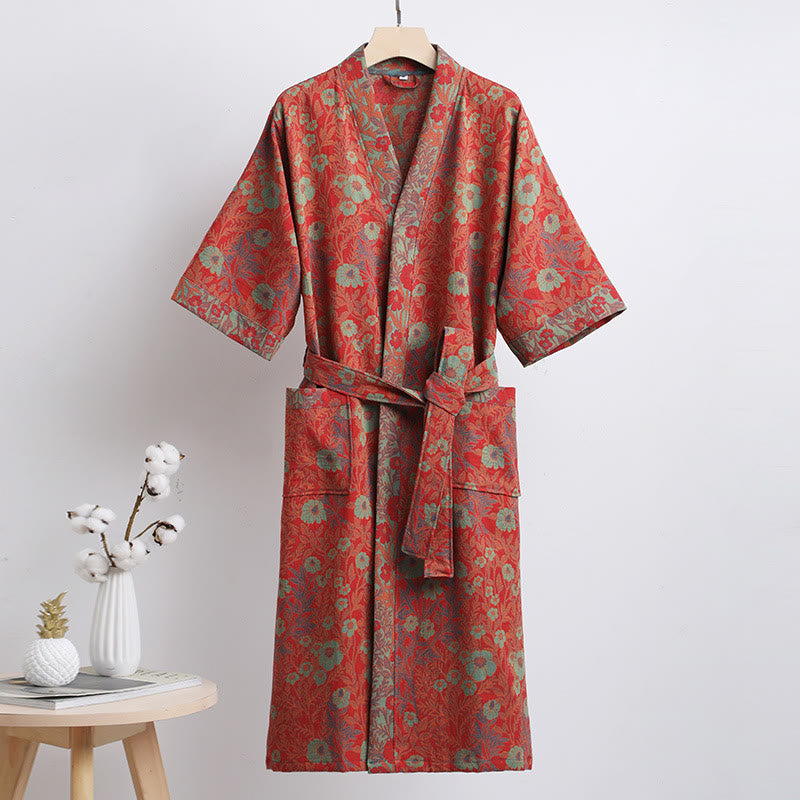 Ownkoti Flower Jacquard Cotton Bathrobe with Belt – ownkoti